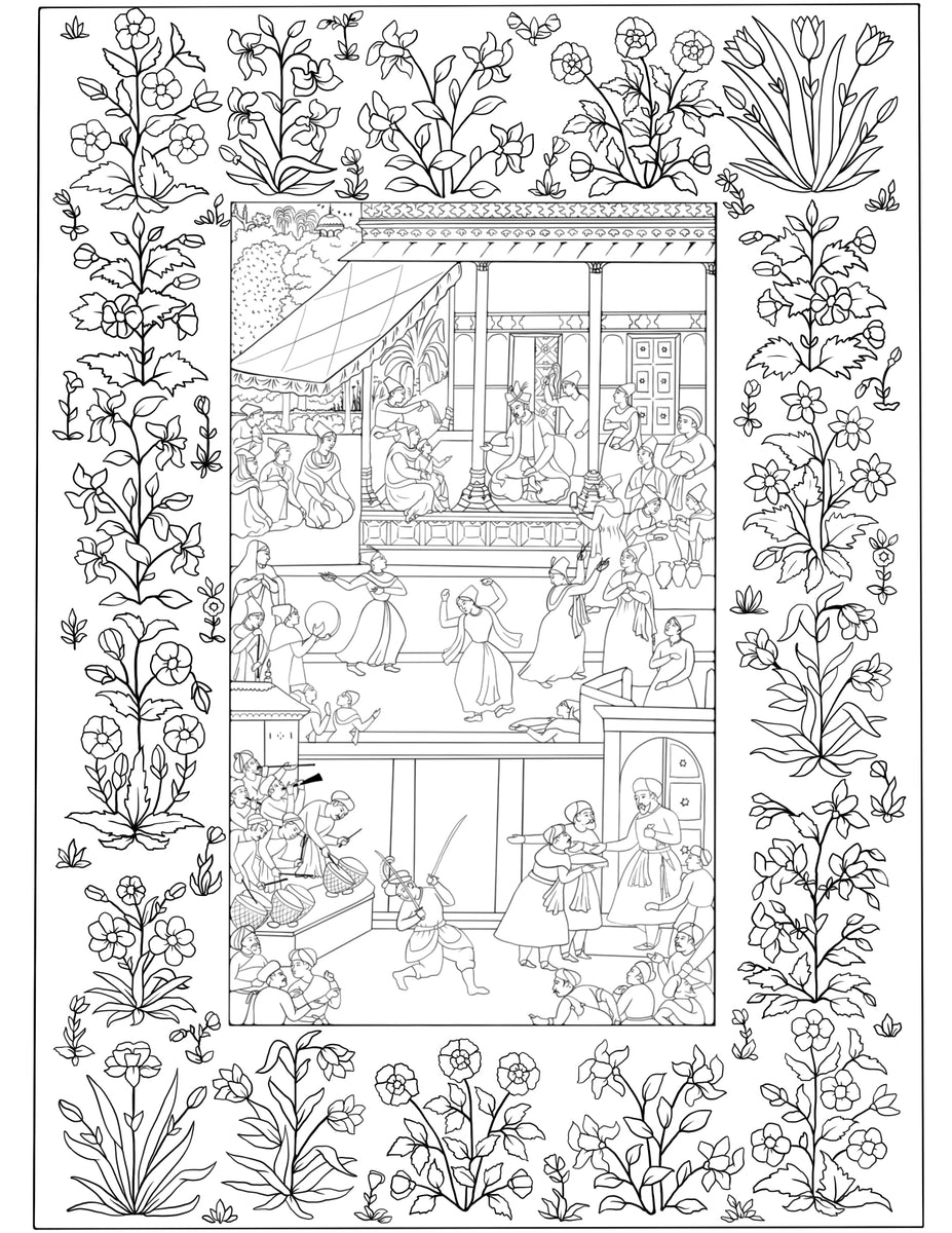 Printable Mughal Painting Coloring Page – Brown History
